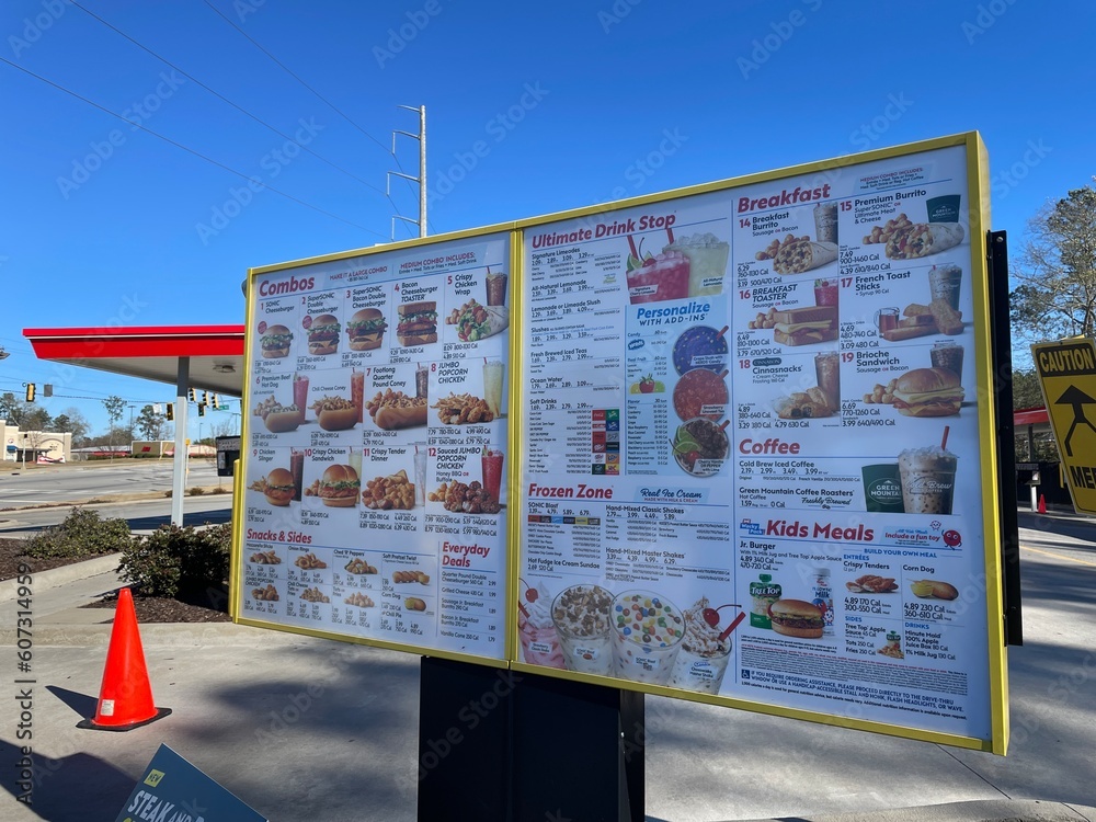 Sonic Fast food drive thru window menu close up Stock Photo | Adobe Stock