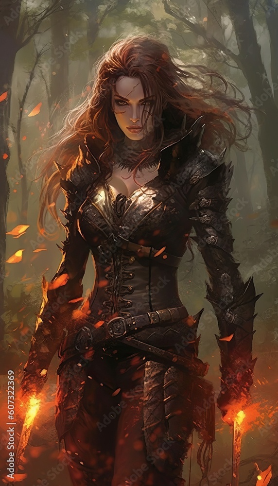 Photo & Art Print a fantasy woman rogue with many weapons and armor in ...