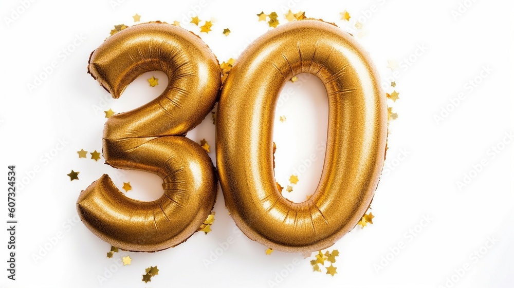 Number 30 thirty made of golden inflatable balloons Generative AI Stock ...
