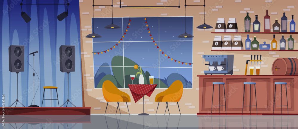 Cafe interior empty no people restaurant flat cartoon vector ...