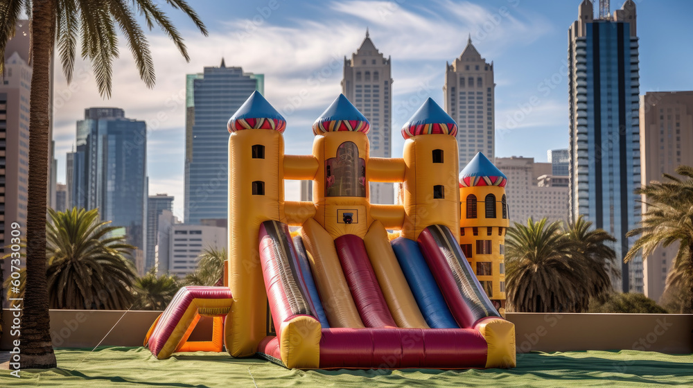 Housing inflation concept. House made from an inflatable bouncy castle ...