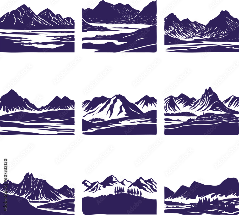 collection of highlands vector stencil in black on a white background ...