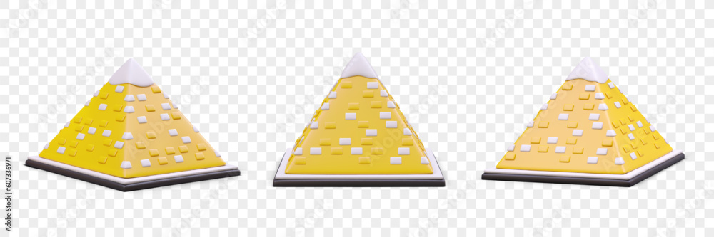 Set of isolated realistic pyramids. 3D architectural Egyptian sights ...