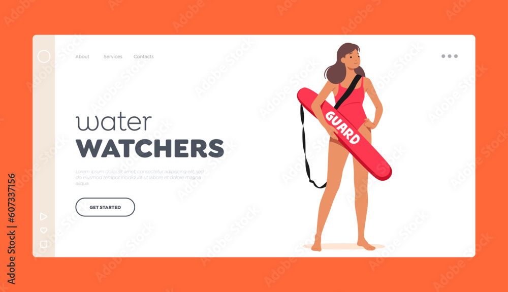 Water Watchers Landing Page Template. Experienced Female Lifeguard ...