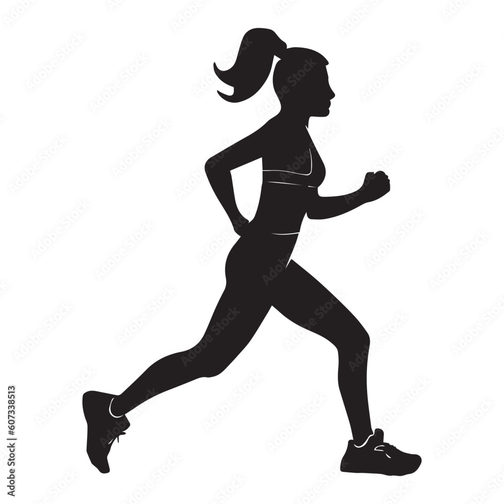 Girl Running Vector Silhouette, black and white vector silhouette Stock ...
