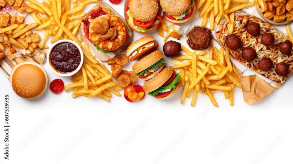 junk food with white background top view Created With Generative AI ...