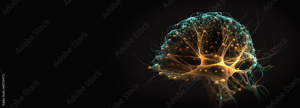 Generative AI, Conceptual illustration of neuron cells with glowing ...