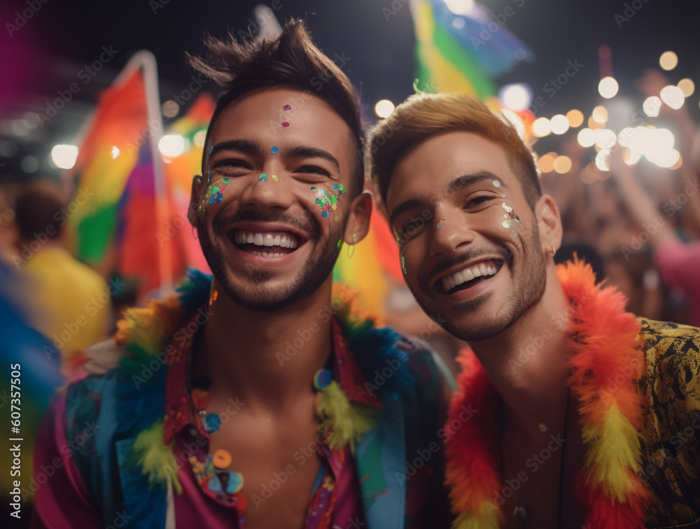 Smiling Generative AI Couple at LGBTQ+ Gay Pride Parade in Sao Paulo ...