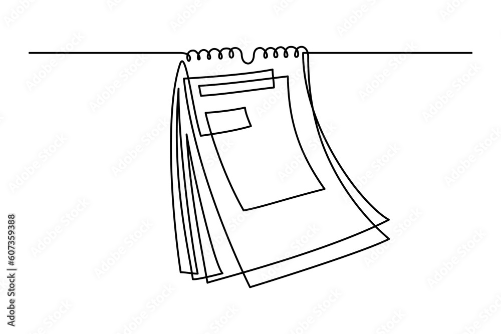 Paper calendar in continuous line art drawing style. Abstract date on ...