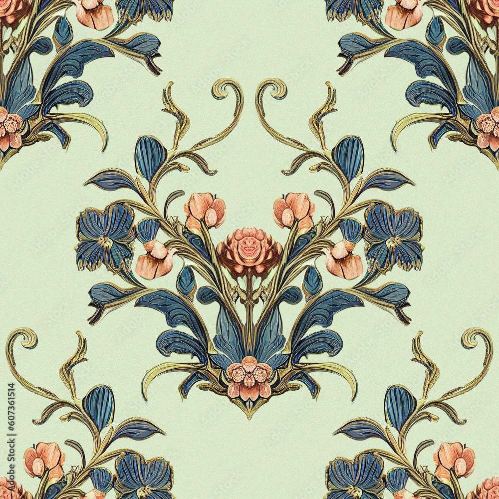 Elegant floral painting seamless pattern. Luxury victorian pastel ...