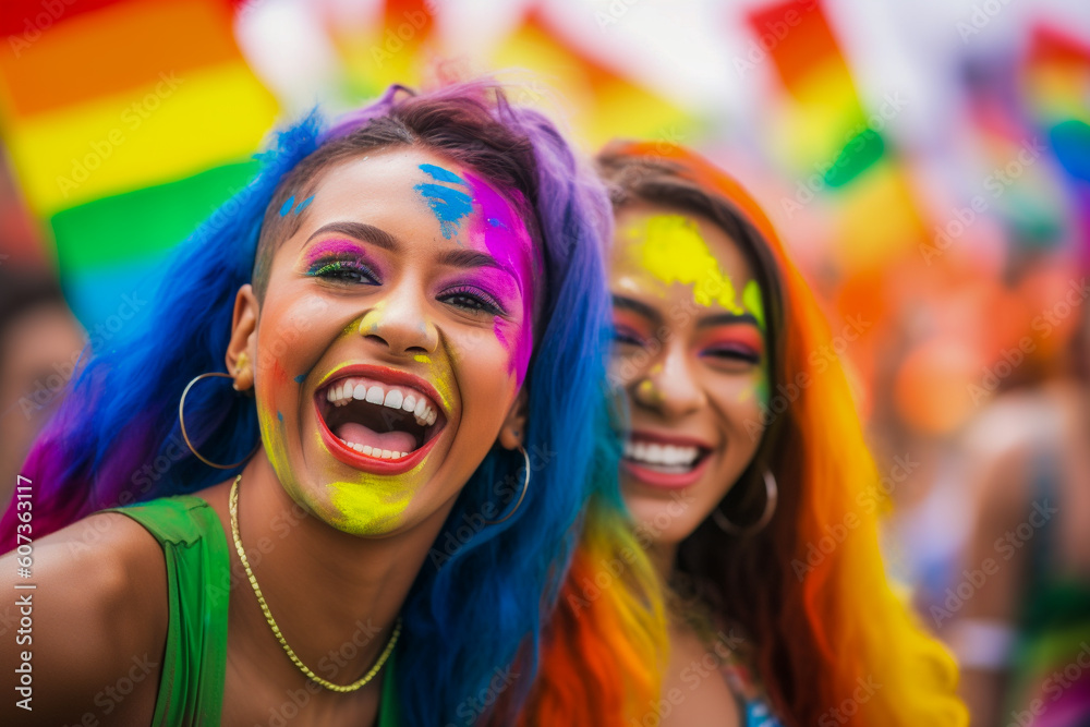 Smiling Generative AI Couple at LGBTQ+ Gay Pride Parade in Sao Paulo ...