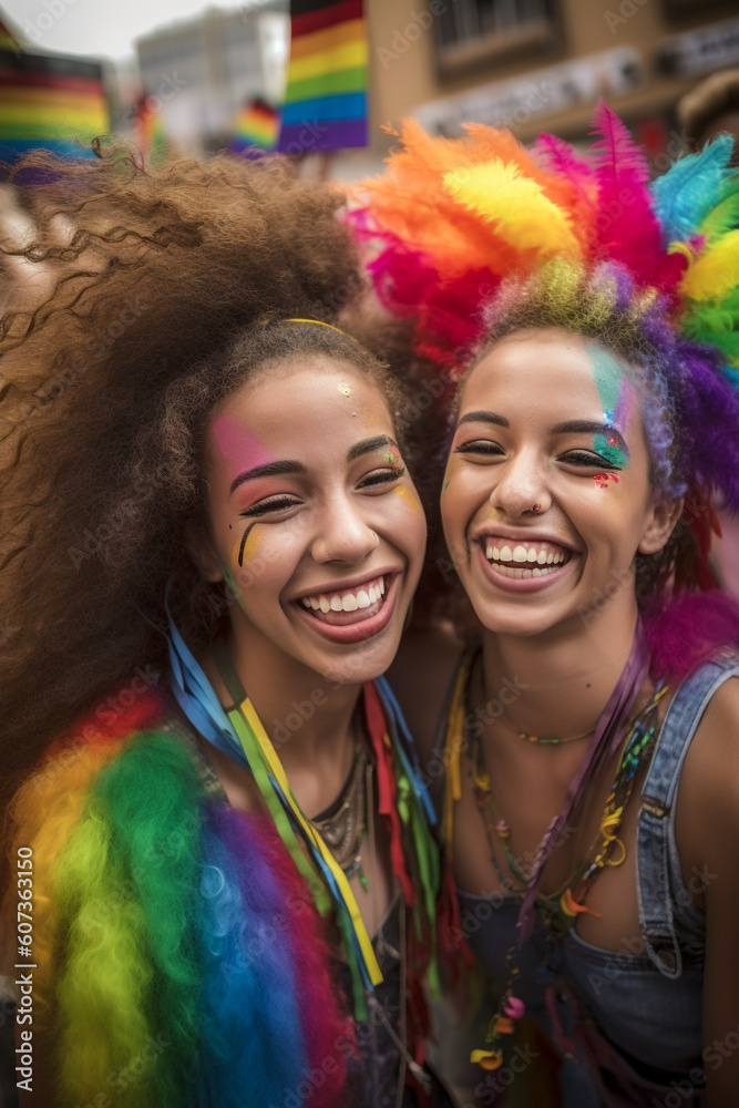 Smiling Generative AI Couple at LGBTQ+ Gay Pride Parade in Sao Paulo ...