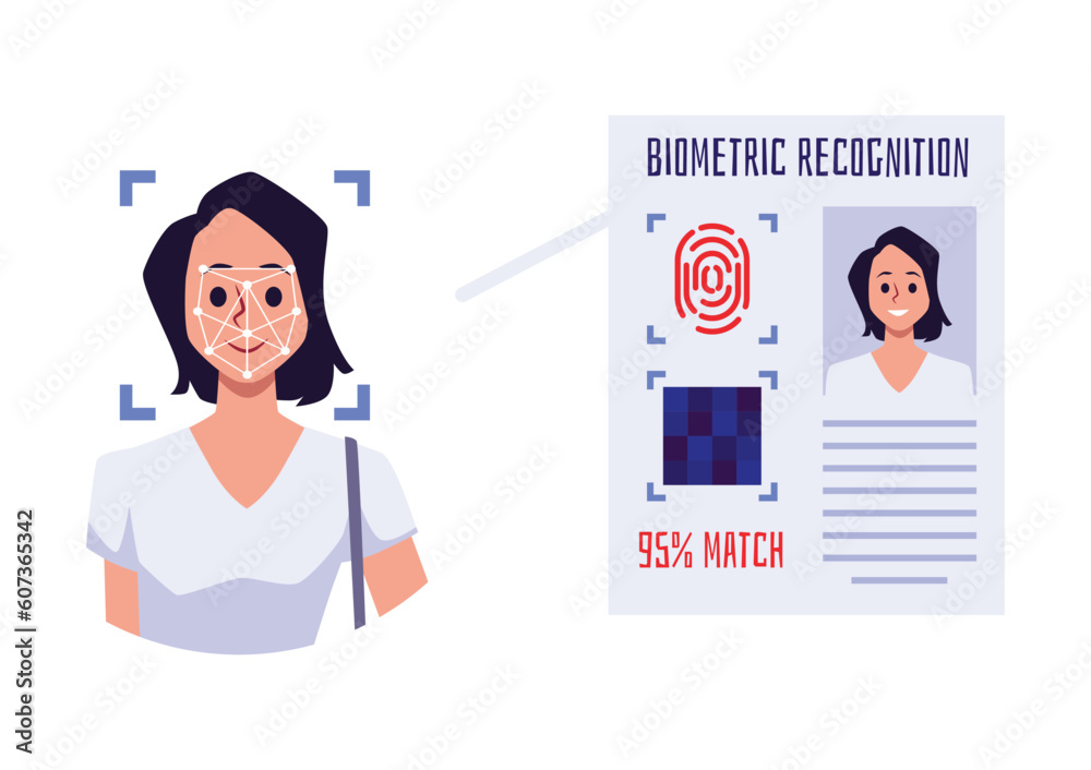 Biometrics Recognition System Facial Scanning Flat Style Vector