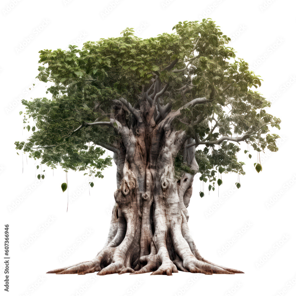 Banyan or bodhi tree, big ficus religiosa isolated on transparent ...