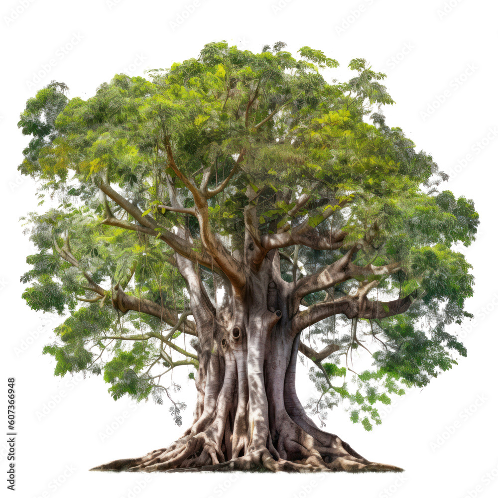 Banyan or bodhi tree, big ficus religiosa isolated on transparent ...
