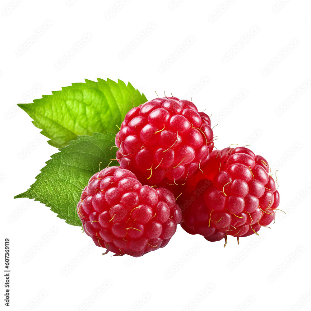 Ripe red raspberry with leaf isolated PNG transparent background ...