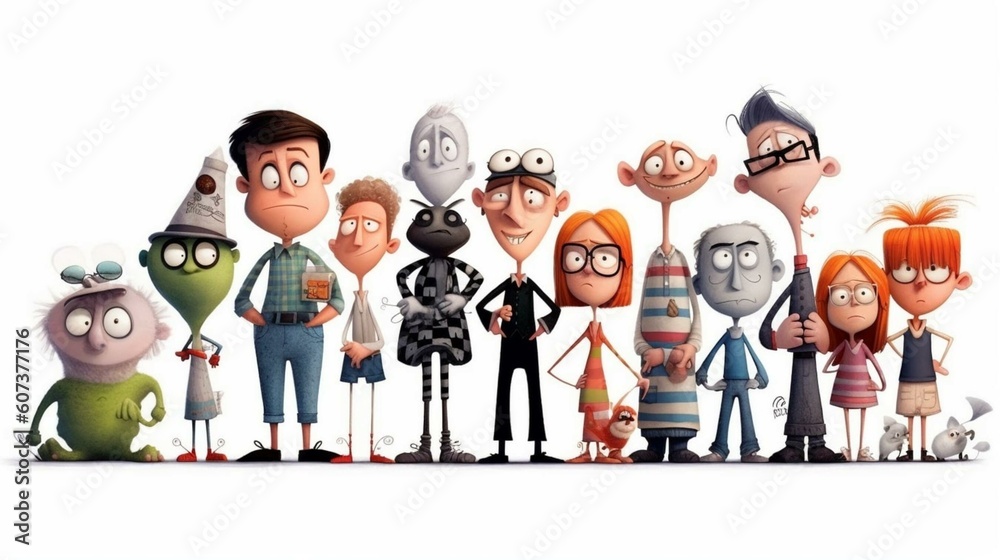 cartoon style characters with white background different characters and ...