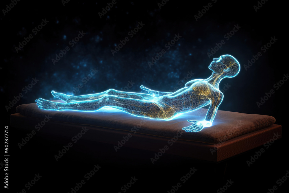 Out of body experience the astral body is floating horizontally above ...