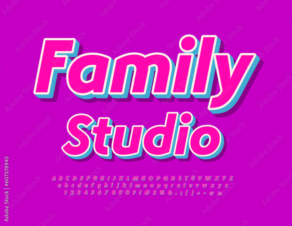 Vector colorful Sign Family Studio. Modern creative 3D Font. Bright ...