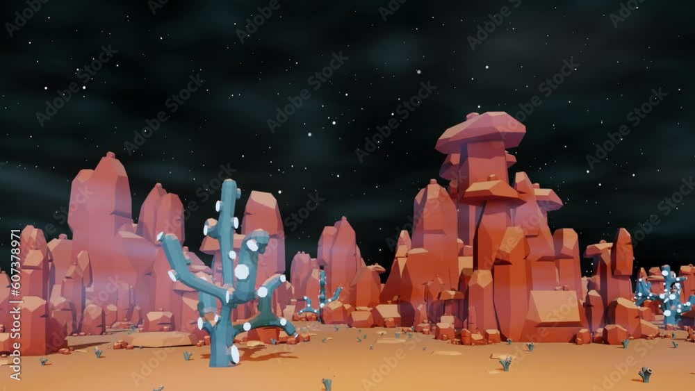 Alien landscape with rocks and trees - horizontal camera movement. 3D ...