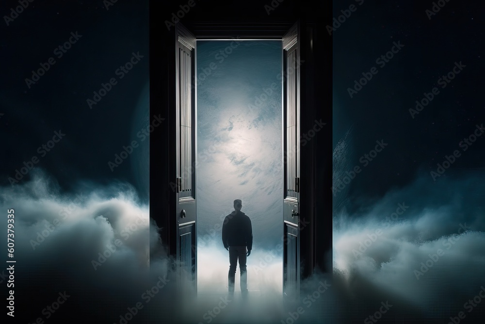 Human soul says goodbye to earthly life and rises to heaven. A man ...