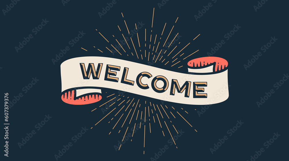 Welcome, ribbon banner. Colorful ribbon banner with text, phrase ...