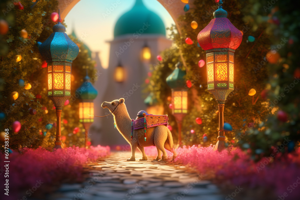 Eid ul azha islamic design with camel - generative ai Stock ...