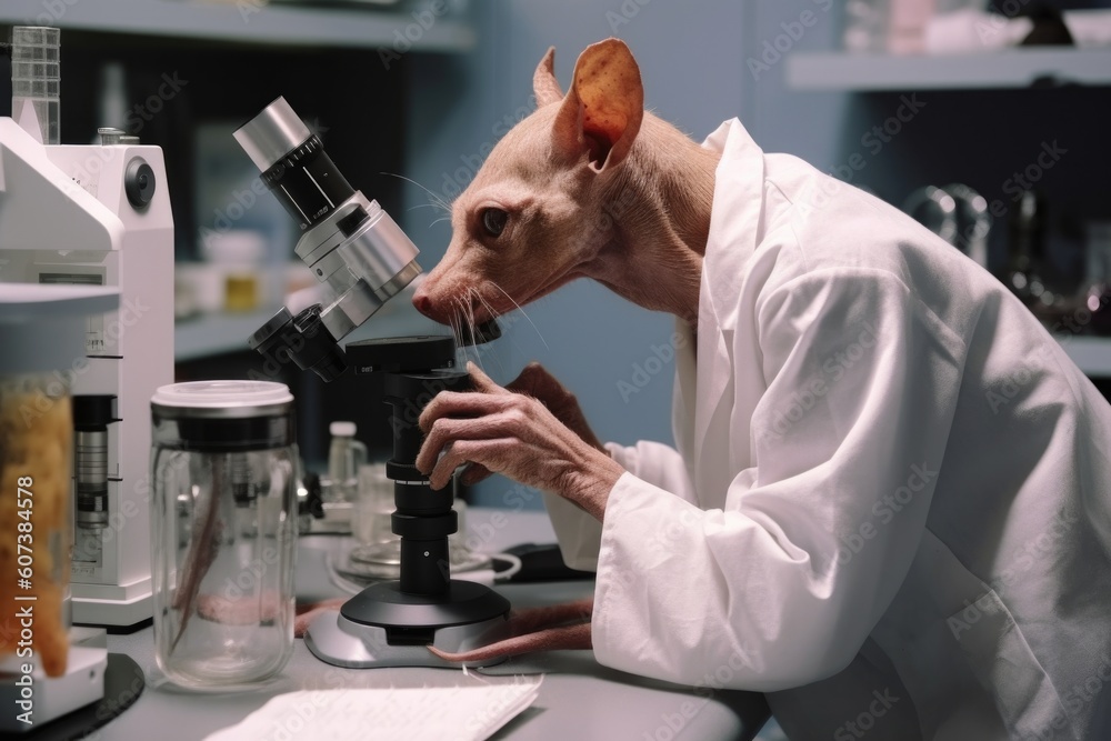 alien examining and taking samples from terrestrial animal in ...