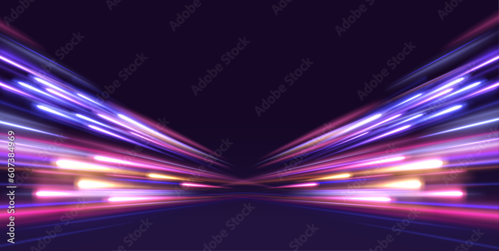 Image of speed motion on the road. Abstract background in blue and ...