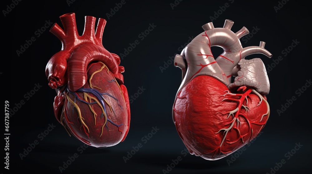 Anatomy of a human heart, front and side view.Generative AI Stock ...