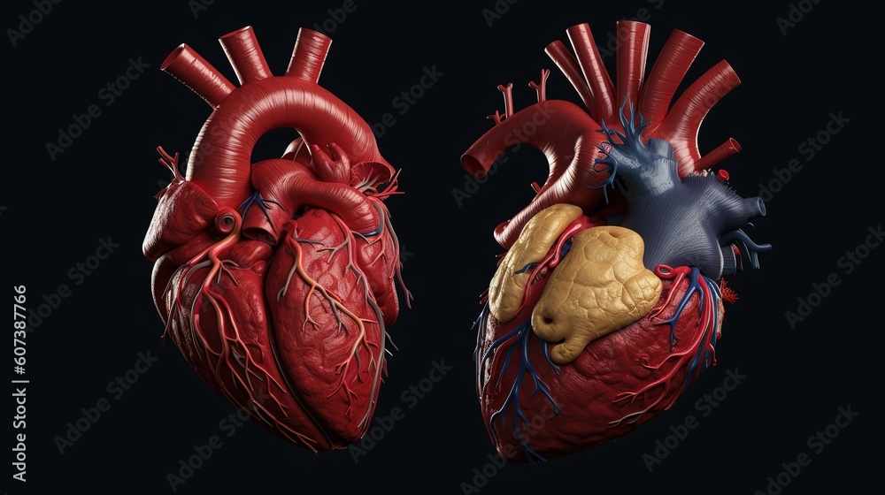 Anatomy of a human heart, front and side view.Generative AI Stock ...
