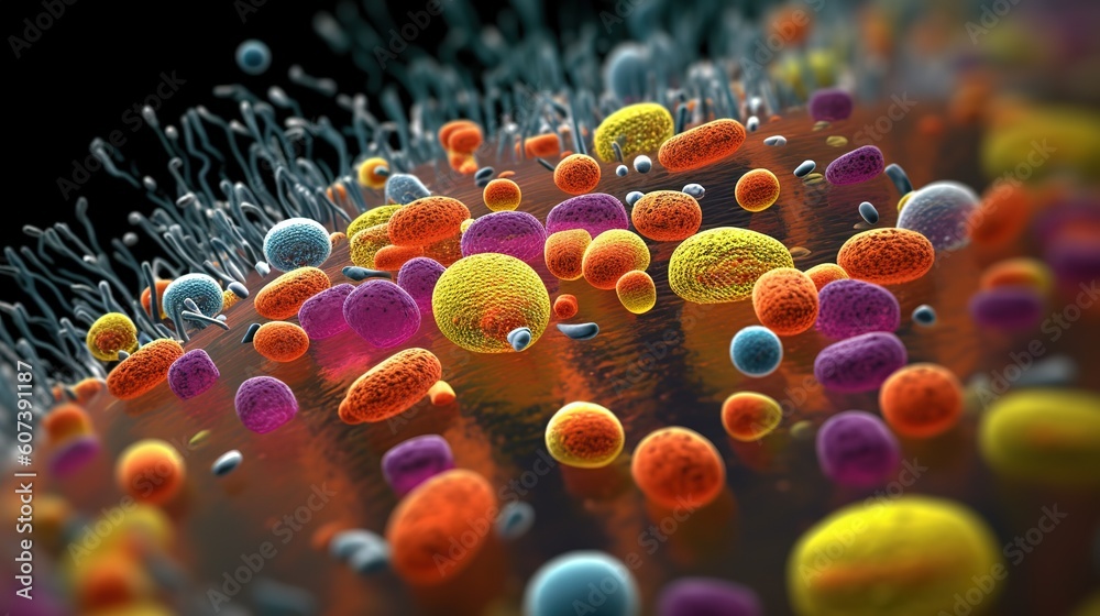 Microbes of different types under the microscope.Generative AI Stock ...