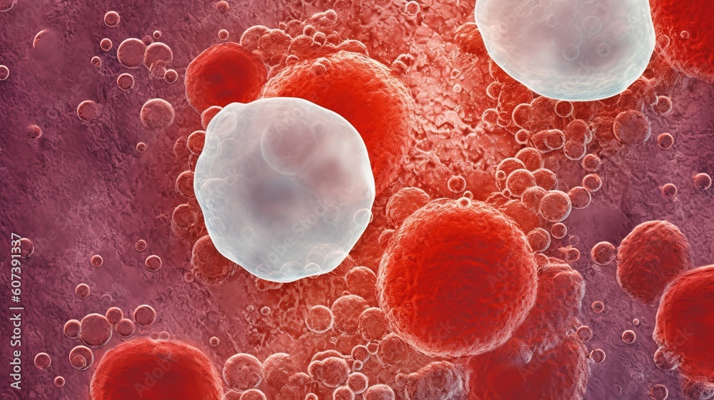 Leukemia blood cells under a Color scanning electron micrograph ...