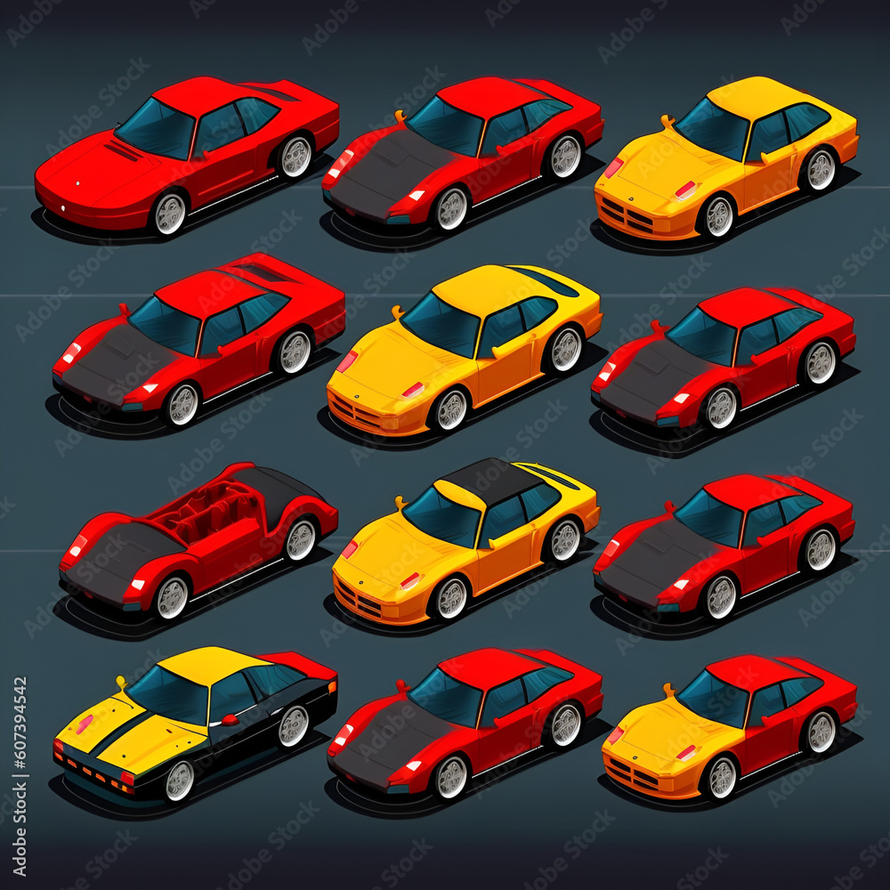 all ferrari models as sprite sheet for 2d mobile game old car vintage ...