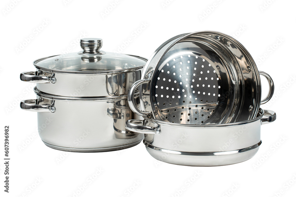 Stainless steel cooking pot for manti (manty, manta) isolated over ...