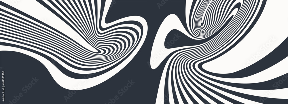 Psychedelic pattern with melting and distorting lines. The geometric background by stripes. 3d ...