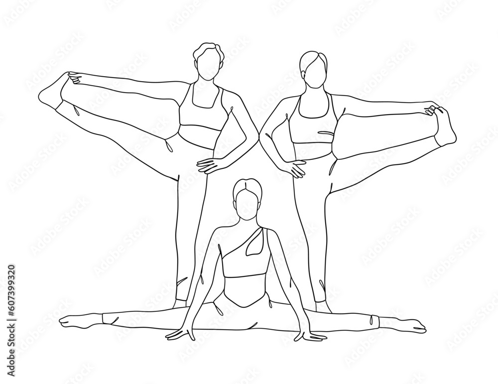 Continuous one line drawing of people yoga poses. Vector illustration ...