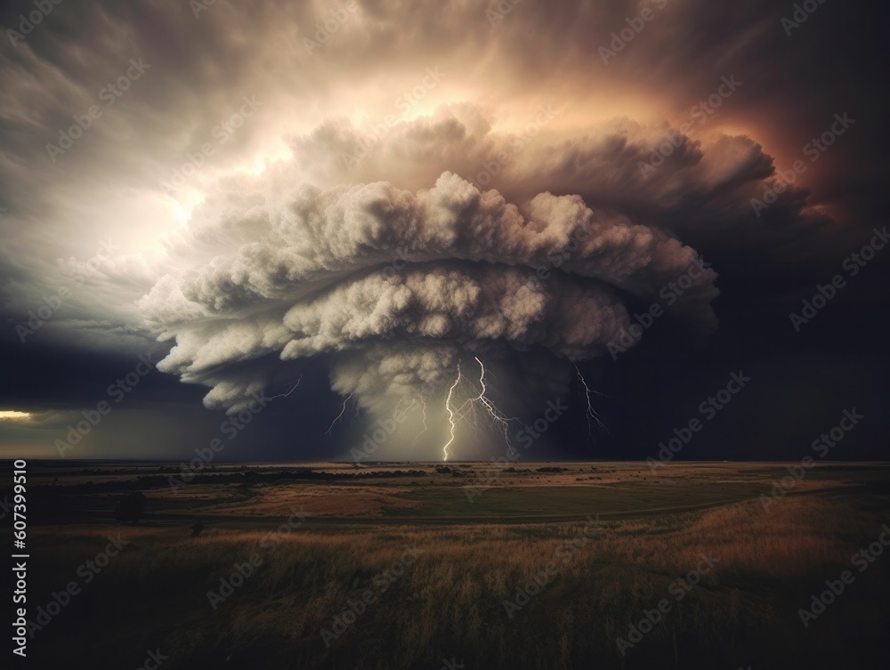 category 5 tornado twister over fields in rural area showing big ...