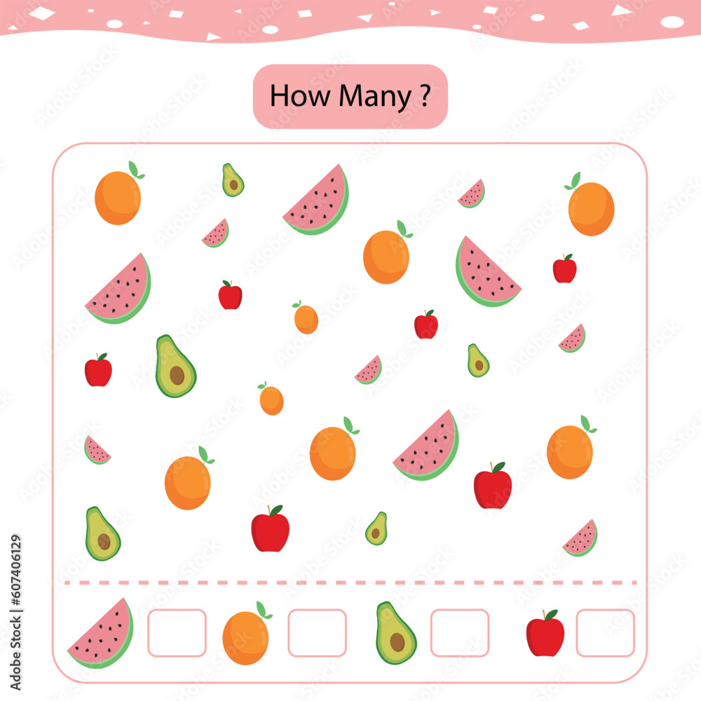 Counting game, how many fruits. Educational children game, printable ...