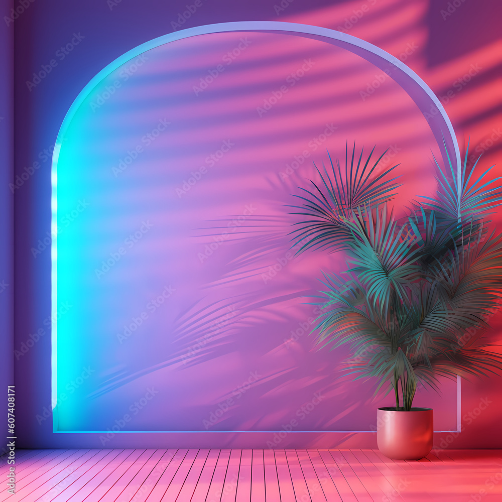 Wall mockup. Shadow wall mockup with sun, plant and wood. 3D ...