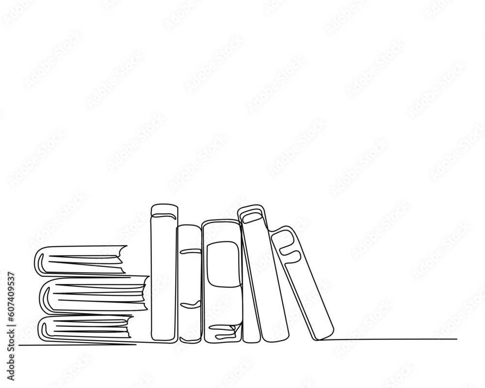Vetor de Continuous one line drawing of books. Education books line art ...