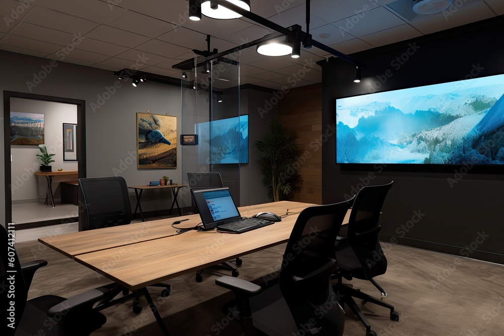virtual conference room with video conferencing tools and large screen ...