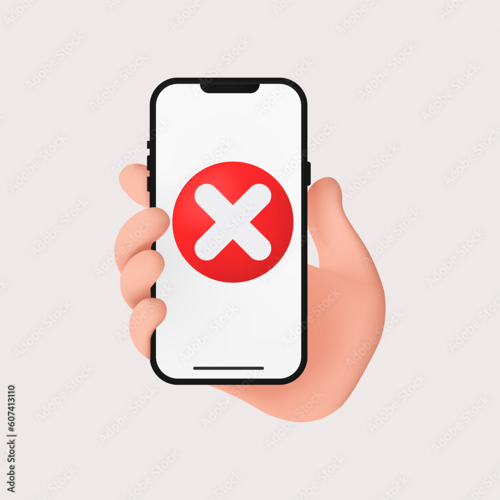 Cute cartoon hand holding a mobile smartphone right wrong sign. Symbols ...