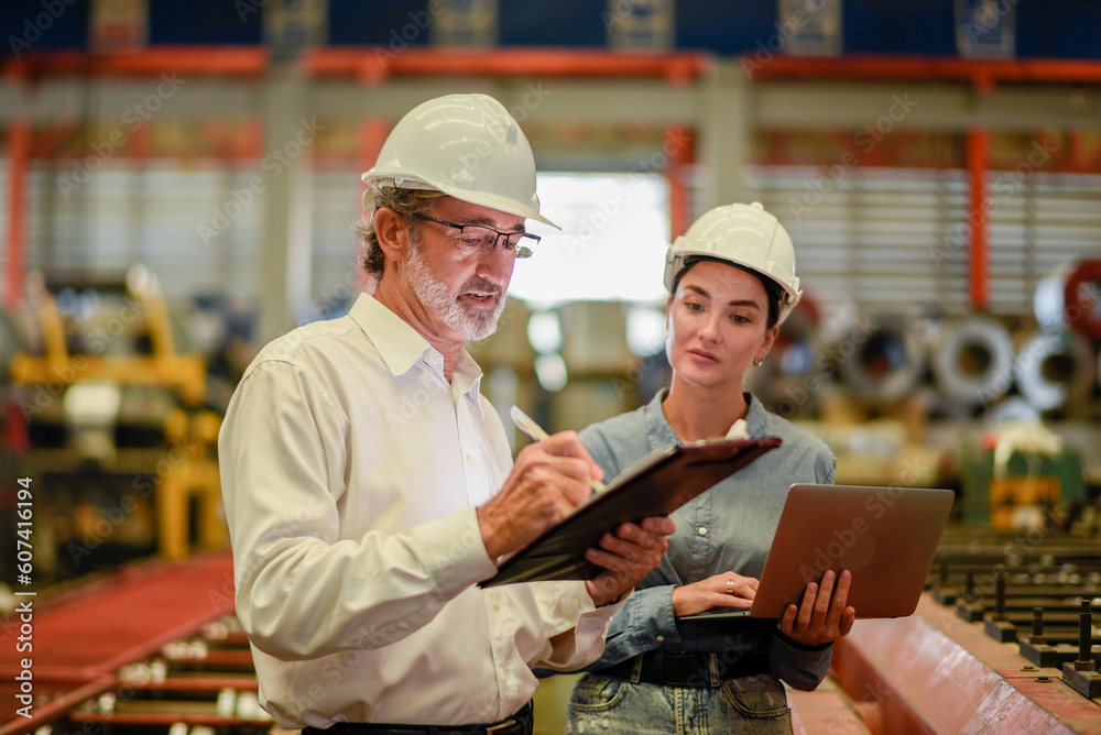Two engineer technician assistant checker inspect checking walk heavy ...