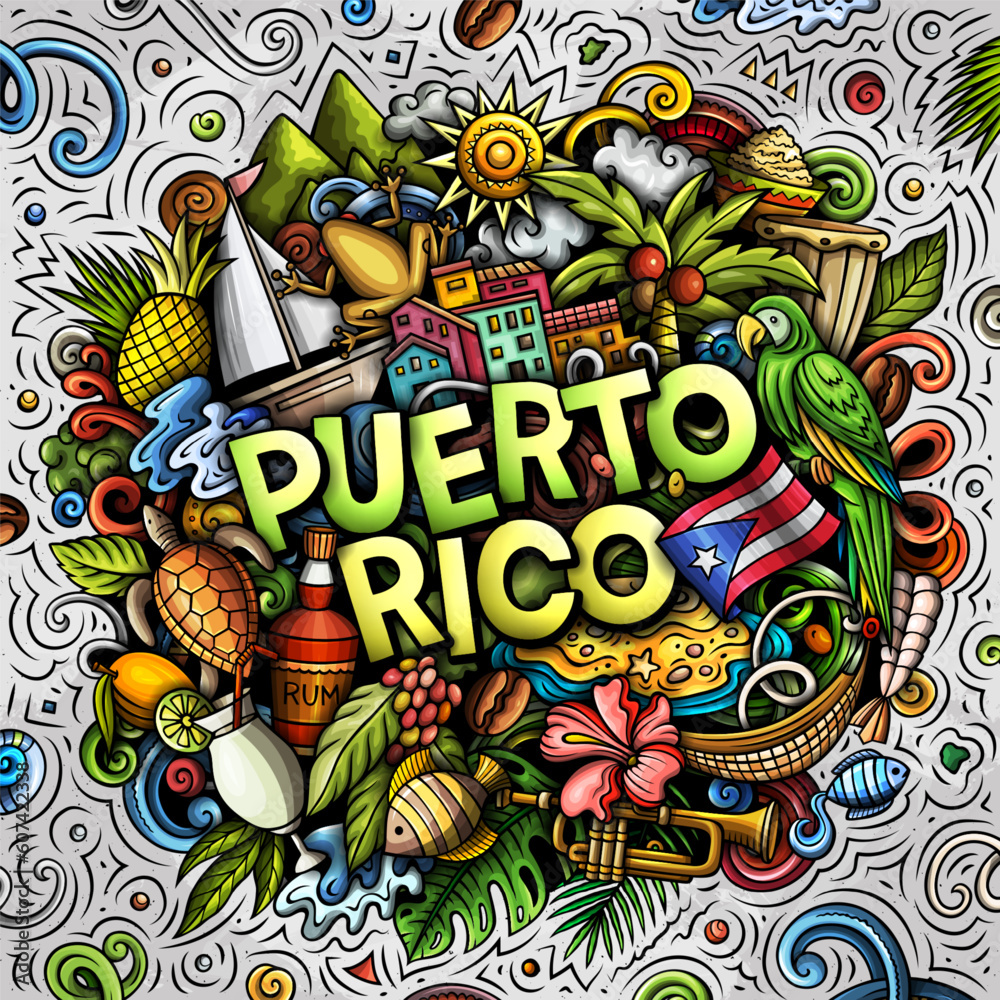 Puerto Rico cartoon doodle illustration Stock Vector | Adobe Stock