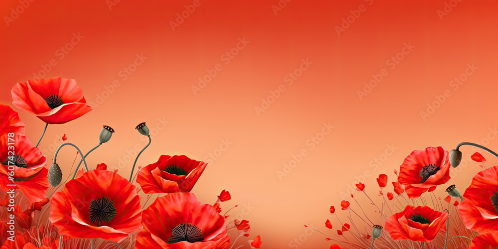 red poppy background banner remembrance day poppies illustration ...
