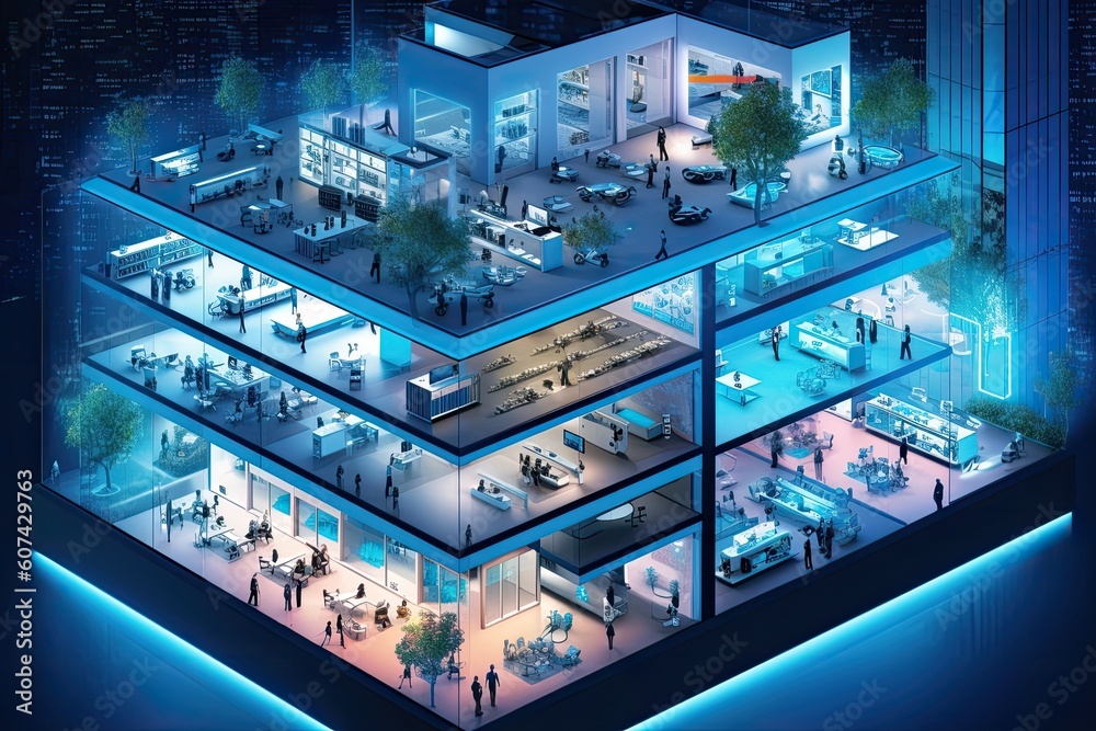 Technologically advanced business architecture building with smart ...