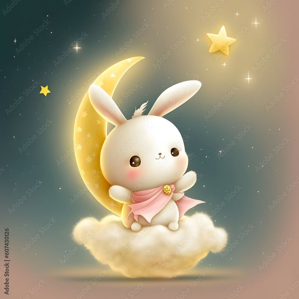 a cute and sweet baby pixar style white fairy tinny rabbit Riding Lean ...