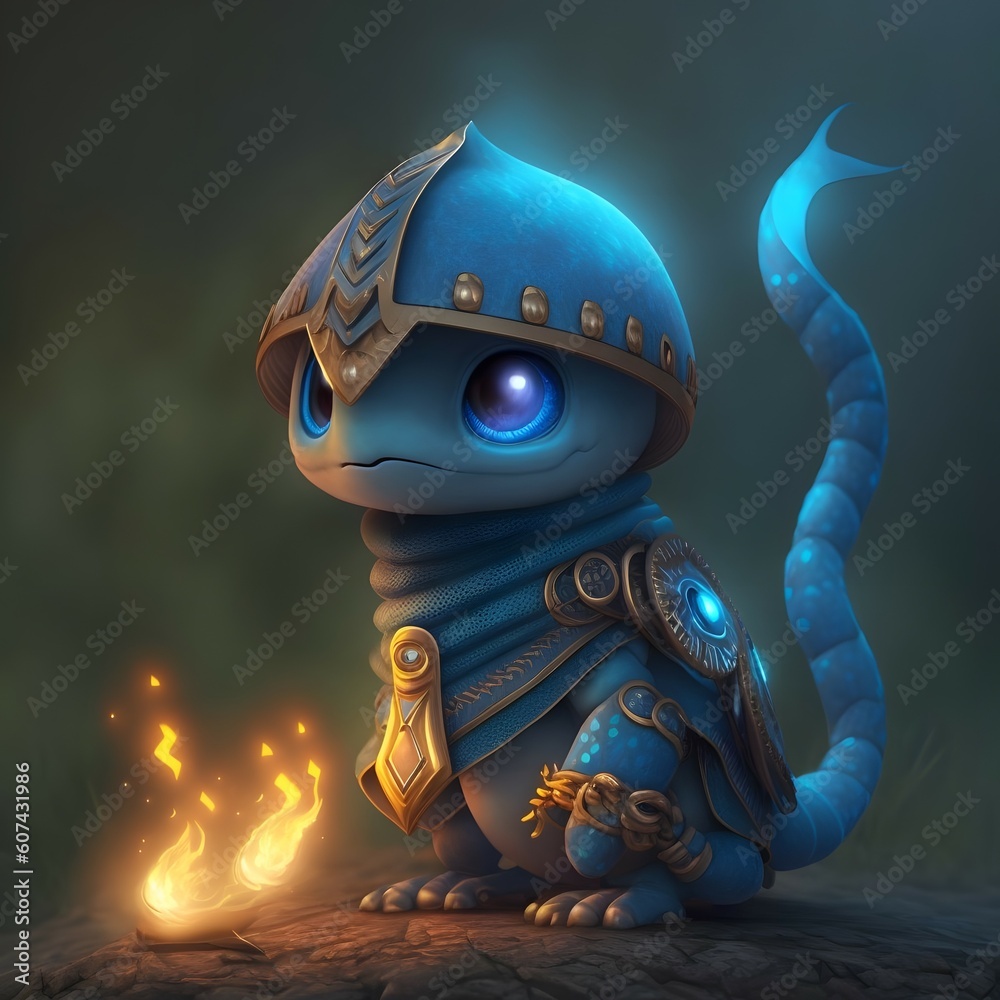 Anthropomorphic super cute fantasy little Snake warrior 3d concept art ...