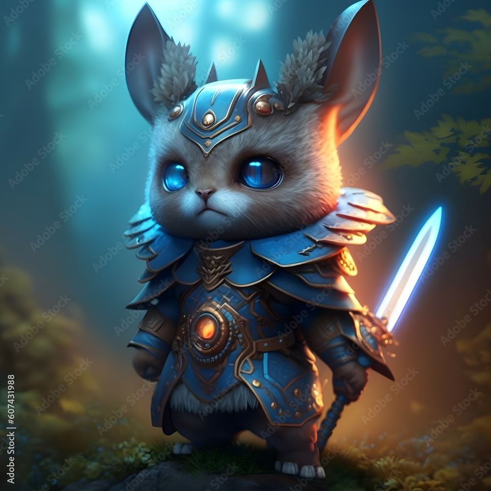 Anthropomorphic super cute fantasy little Hare warrior 3d concept art ...